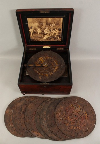Antique Victorian Polyphon Disc Music Box w/ Original 8 Discs WORKING ...