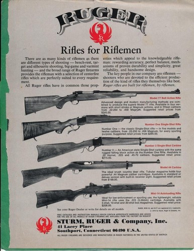 Magazine Ad - 1979 - Sturm Ruger & Co. - Ruger Rifles - 5 models shown ...