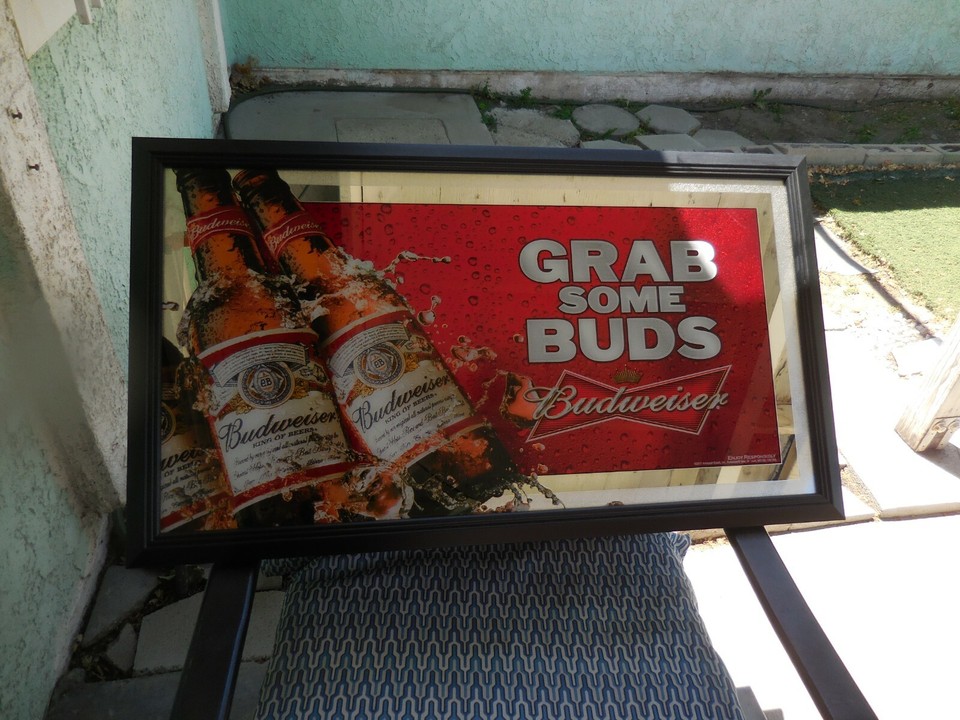 Budweiser Anheuser Busch "Grab Some Buds" Bar Pub Reflective Glass ...