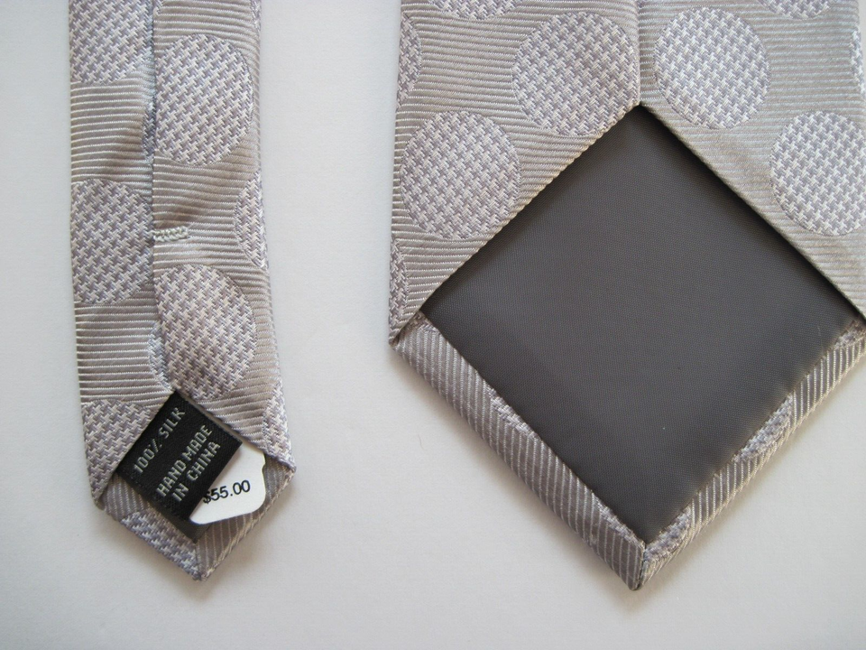 FABIO FAZIO Necktie Tie Silver w/ Silver & White Circles Geometric REPP ...