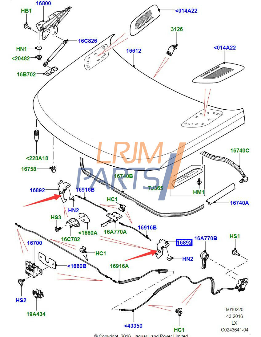 Genuine Land Rover Jaguar Range Rover Sport Velar HOOD SAFETY CATCH RH ...