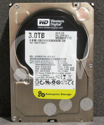 WD3001FYYG Western Digital RE 3TB 7.2K RPM 6Gb/s 3.5" SAS HDD Hard ...