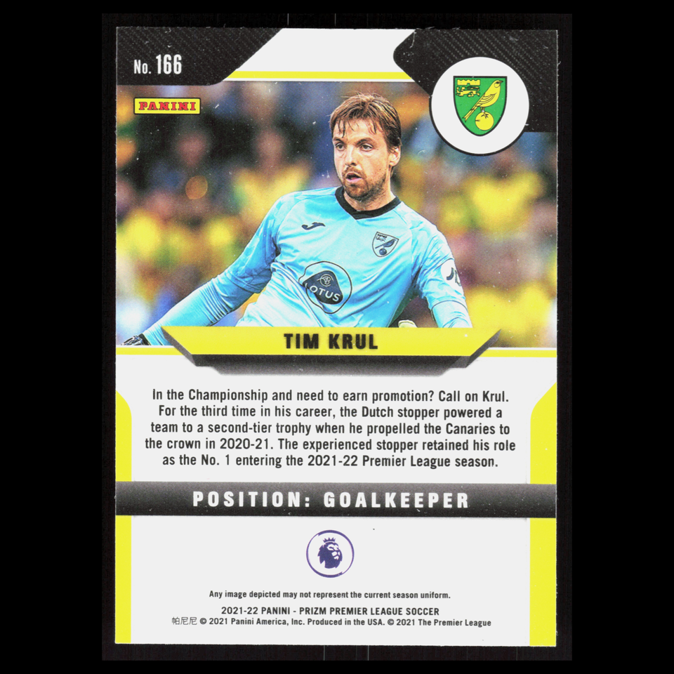 Tim Krul #166 2021 Panini Prizm Premier League Norwich City Soccer Card ...
