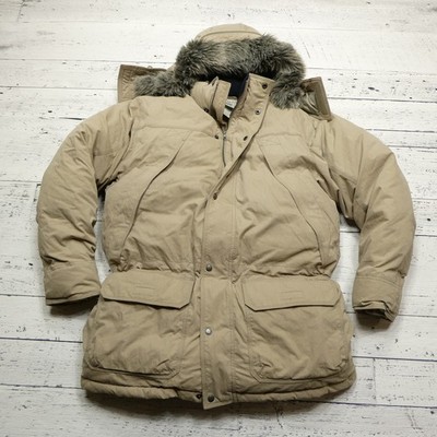 LL Bean Baxter State Parka Jacket Mens Medium Tan Goose Down Fur Hood ...