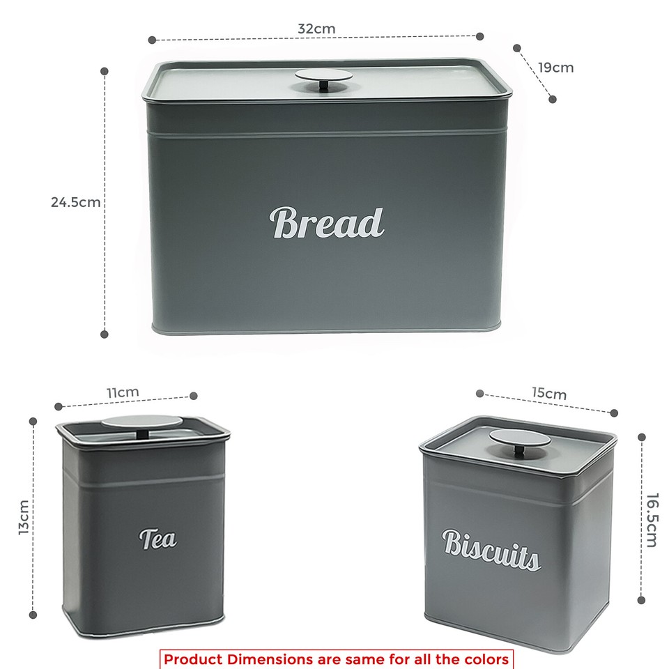 5pc Kitchen Set Bread Bin Tea Coffee Sugar Tins Biscuit Barrel Sealed ...