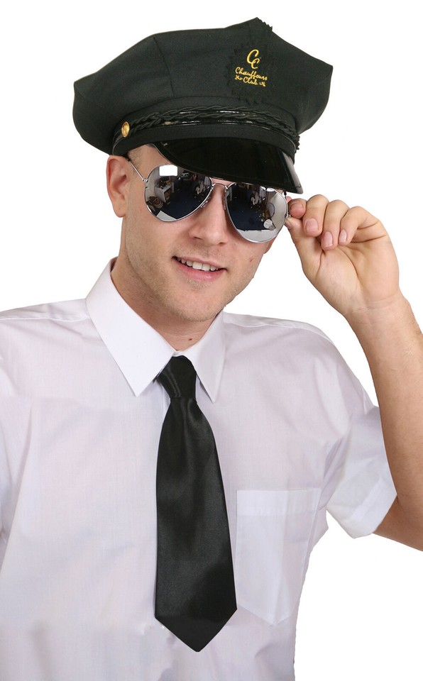4 PC CHAUFFEUR CAP FANCY DRESS LIMO TAXI DRIVER COSTUME HAT GLASSES ...