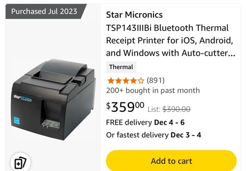 Star micronics TSP143IIIBi Thermal Printer with Cutter and Power Supply ...
