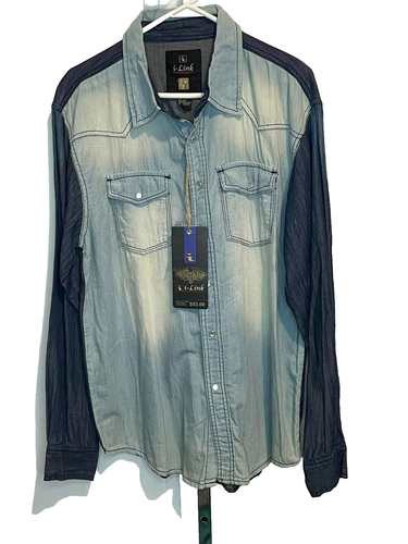 Vintage I-Link Men's Distressed Blue Pearl Snap Denim Shirt Size XL New ...