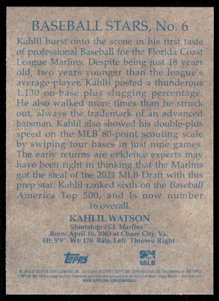 Tom Robson 2022 Topps Heritage Minor League Rookie Baseball Stars ...