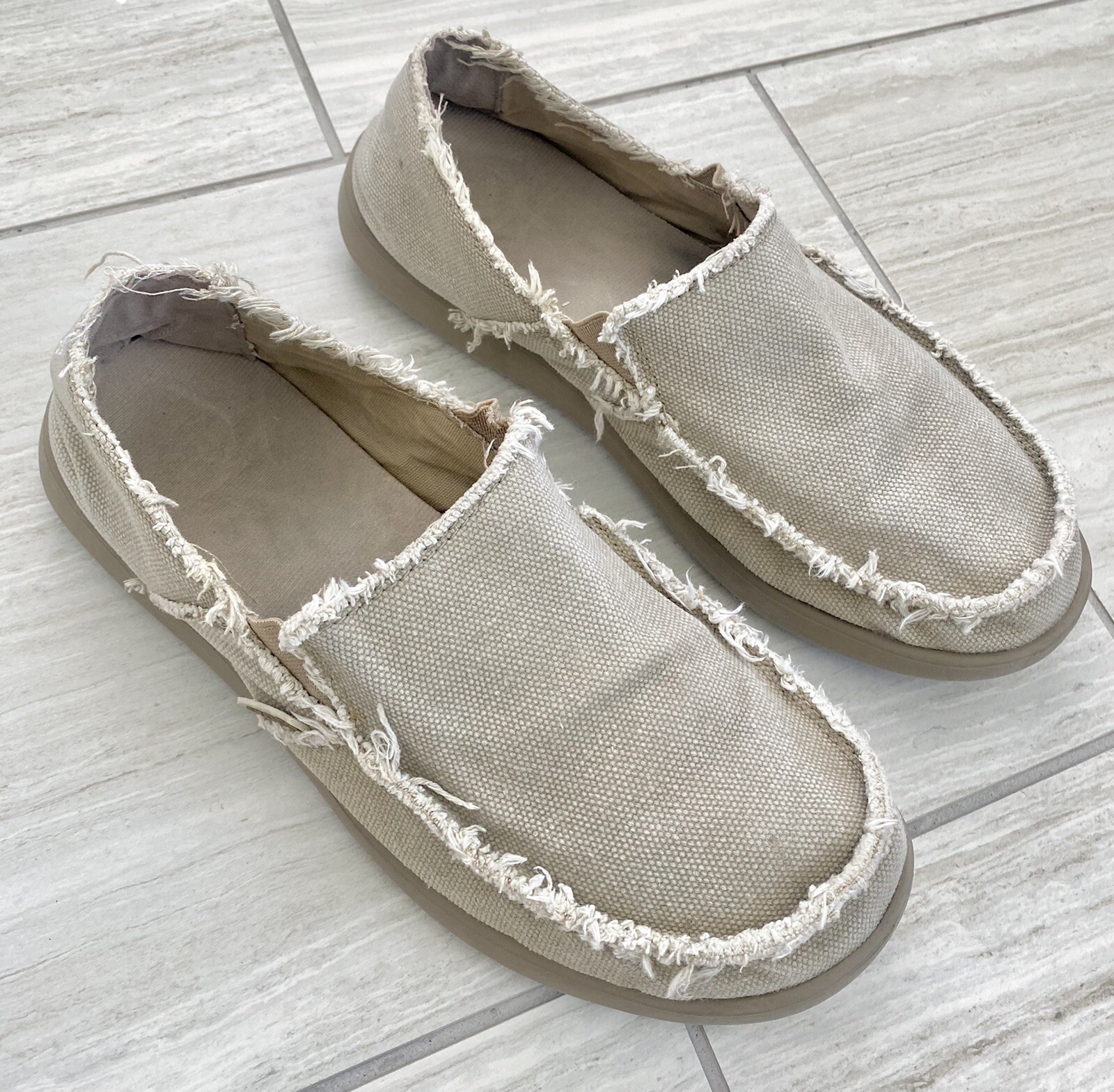 CROCS Santa Cruz Khaki Tan Beige Canvas Slip-Ons Loaf… - Gem