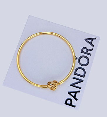 New 100% Authentic PANDORA Celestial 14K Gold P Heart Clasp Bangle ...