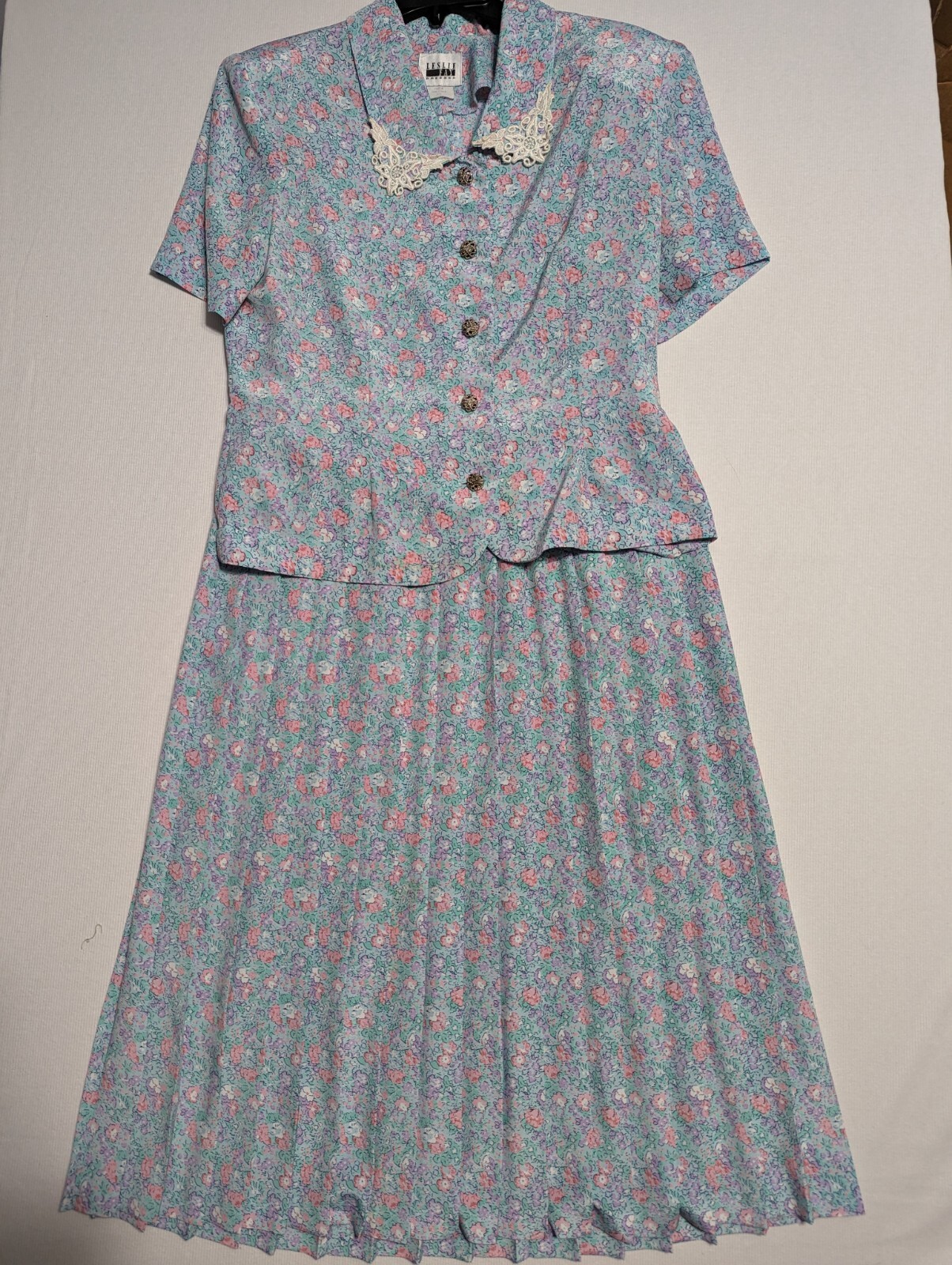 Leslie Fay Floral Skirt & Blouse Set Size 12 Spring F… - Gem