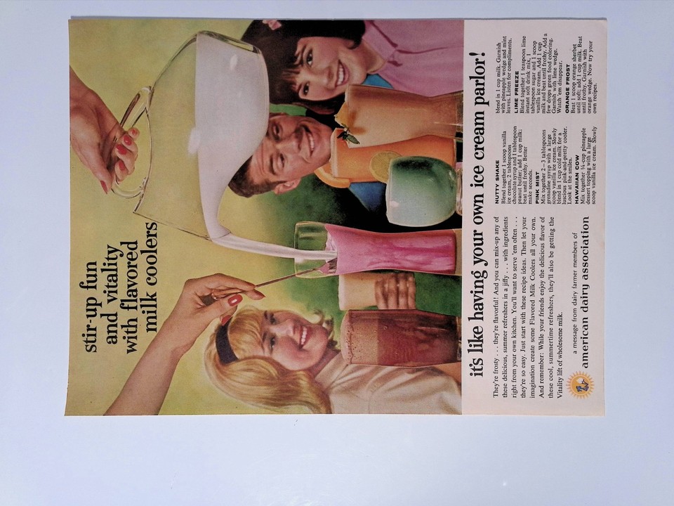 1964 Flavored Milk Coolers Recipes Dairy Association Print Ad American ...