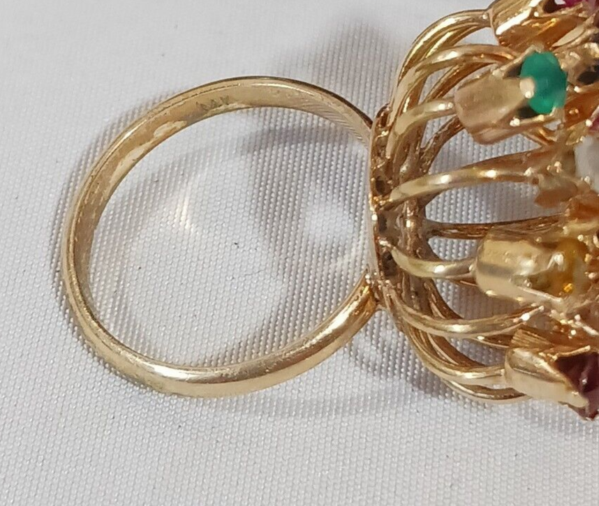 Vintage 14k Gold Sputnik Cluster Atomic Ring Size 5.5 Red Spinel ...