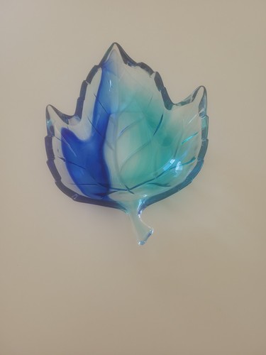 Vintage STUDIO NOVA Maple Leaf Candy Dish Blue Green Glass Japan 1970 ...