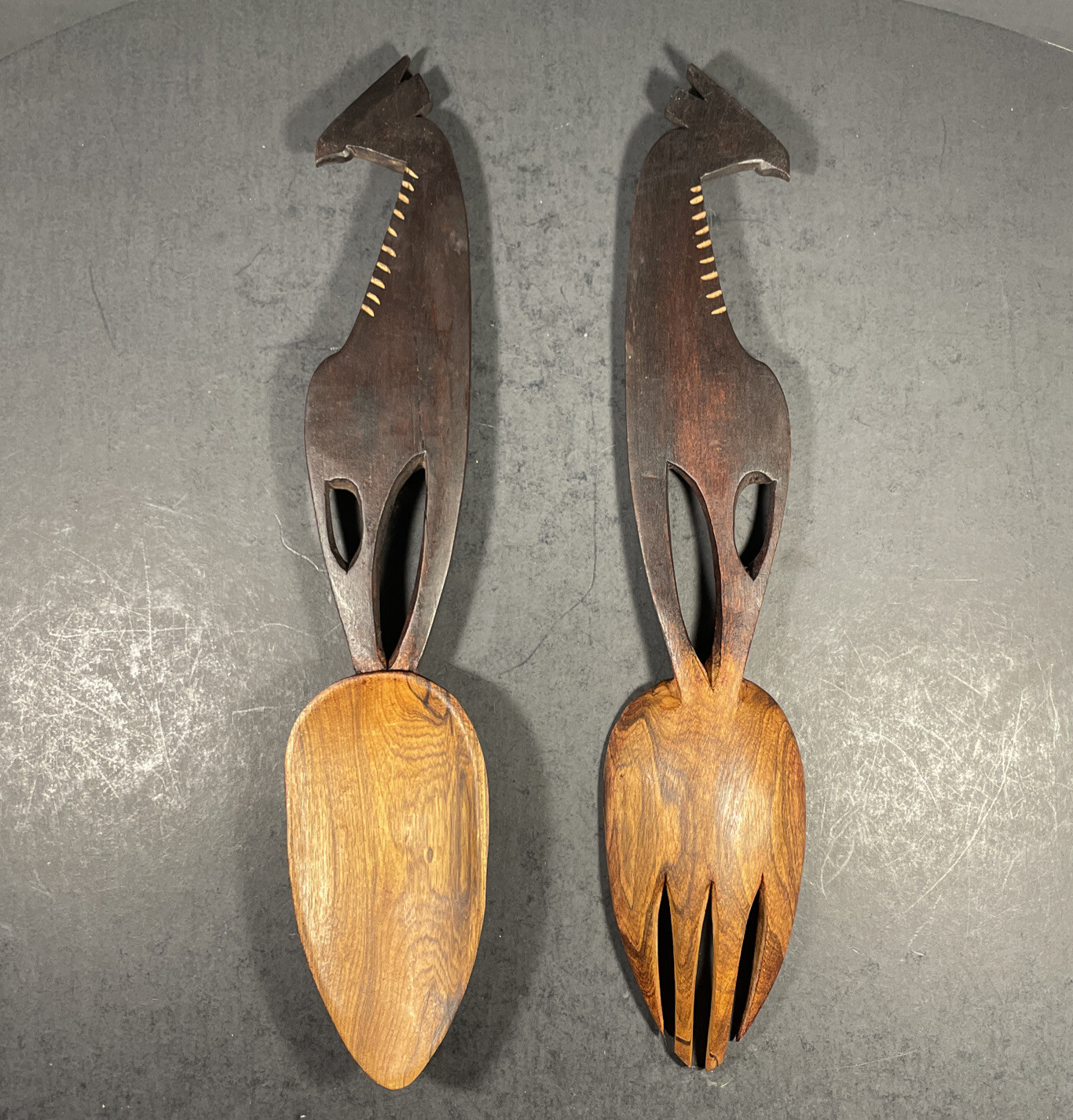 Giraffe Wooden Salad Spoon Fork Set Hand Carved 13 Inch African Wall ...