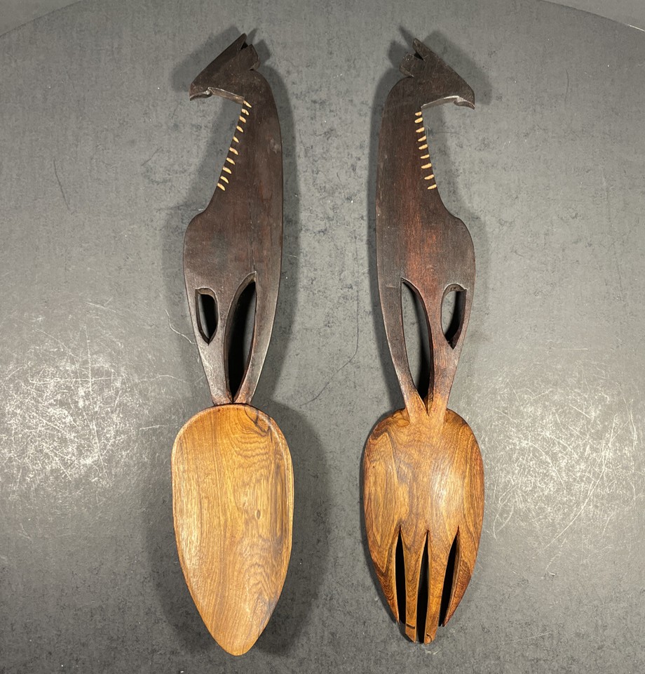 Giraffe Wooden Salad Spoon Fork Set Hand Carved 13 Inch African Wall ...