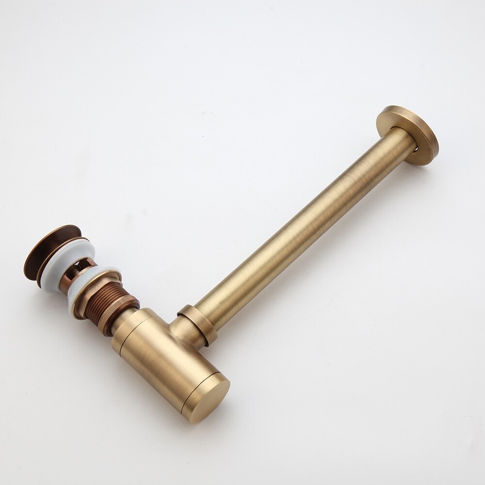 Brushed Gold P-Traps Pop Up Drain Kit With Overflow Basin Sink Waste ...