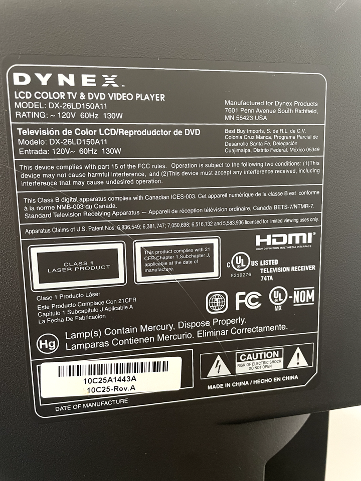 Dynex LCD Color TV & DVD Player — 26" Screen and Player from 2011 ...