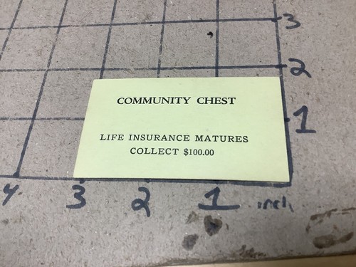 Orig 1935 Monopoly PRE PATENT single sided Community Chest card: LIFE ...