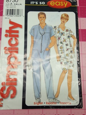 Simplicity Pattern 8730 Unisex Scrubs Tops Pants Skirt Sizes S M L XL ...