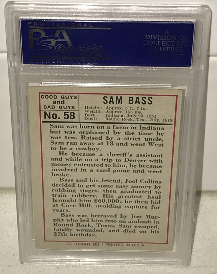 1966 LEAF GOOD GUYS AND BAD GUYS CARD SET #58 'SAM BASS' PSA GRADED 8 ...