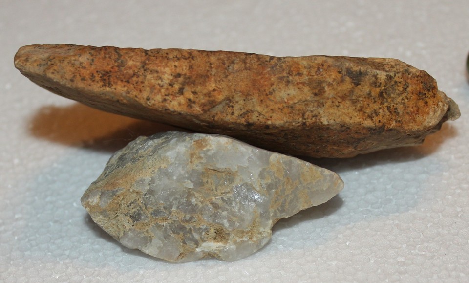 2 Stone Age Prehistoric Tools: Hand Axe + Hide Scraper, and 2 Polished ...