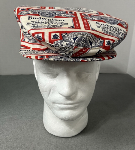 VTG Budweiser Astro Cap Newsboy Style Cap All Over Print Snap Bill Made ...