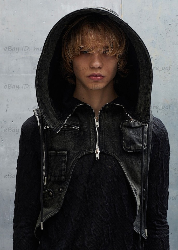 No Faith Multi Zipper Denim Hood Backpack Vest Multifunctional Bag Men ...