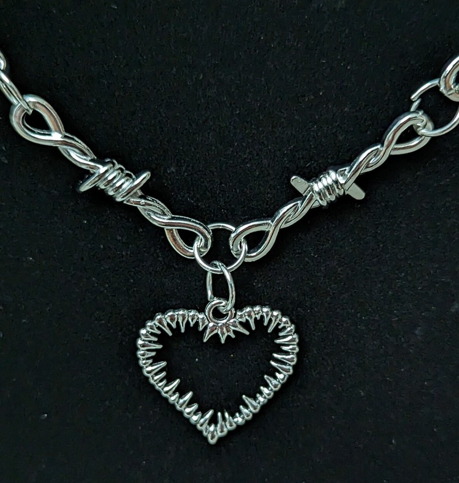 Barbed Wire Heart Pendant Punk Rock Emo Goth Silver Color Chain ...