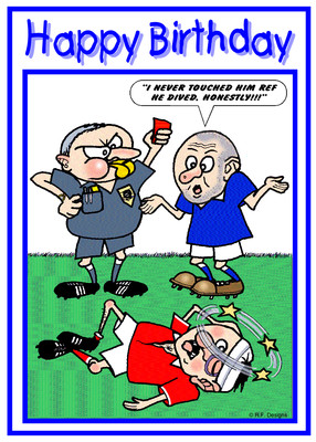 FOOTBALLER REFEREE RED CARD FUNNY JOKE CARTOON BIRTHDAY CARD FREE POST ...