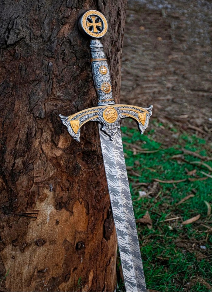 Handmade Templar Knights Damascus Steel Sacred Holy Long sword With ...
