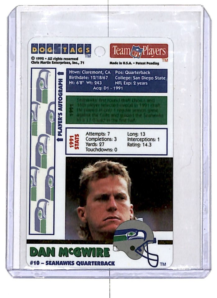 1992 Dog Tags Team NFL Dan McGwire Seattle Seahawks #71 | eBay