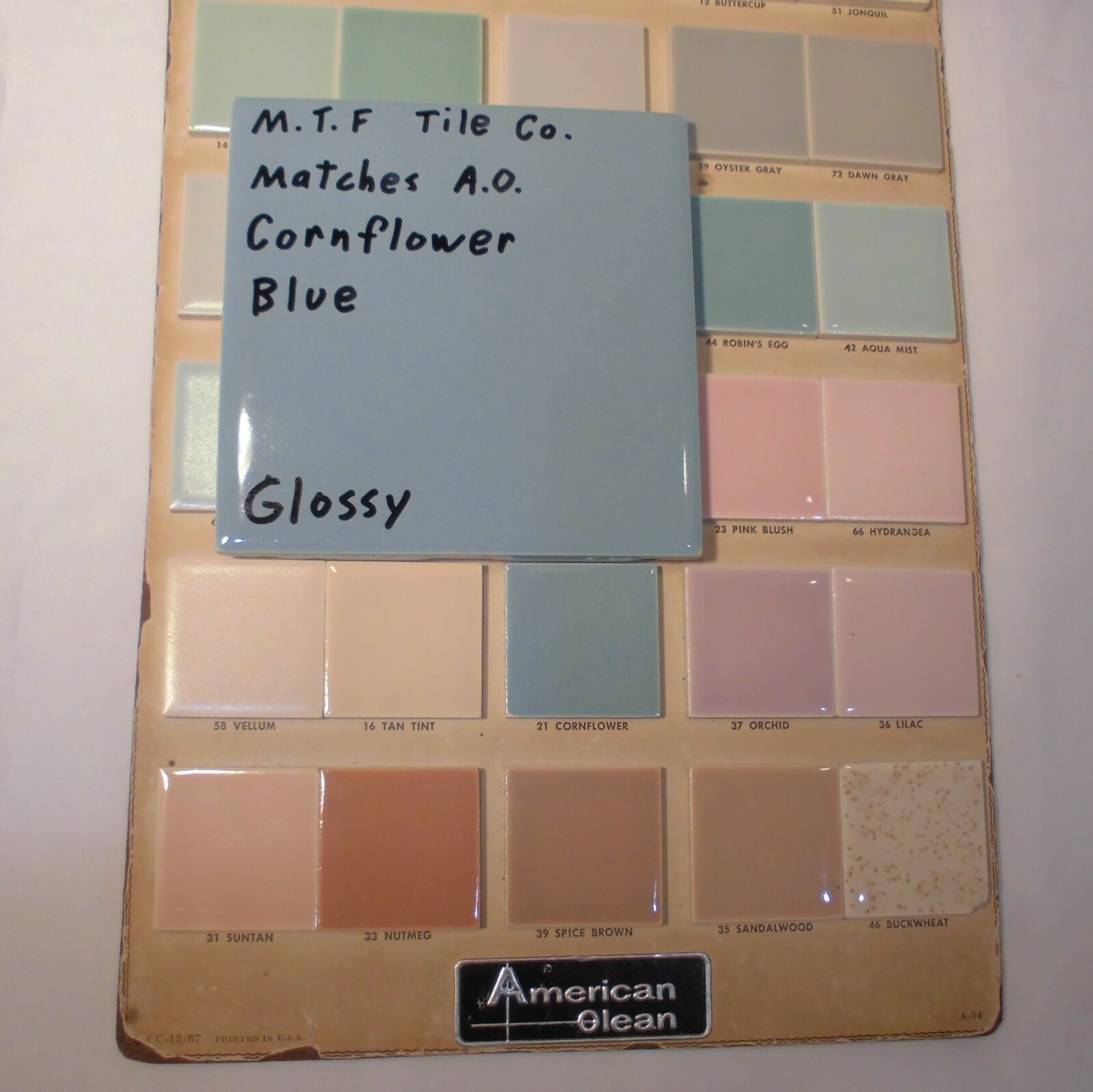 1 pc. VTG *Blue* 4-1/4" Glossy Ceramic Tile by Monarch Co. Match A.O ...