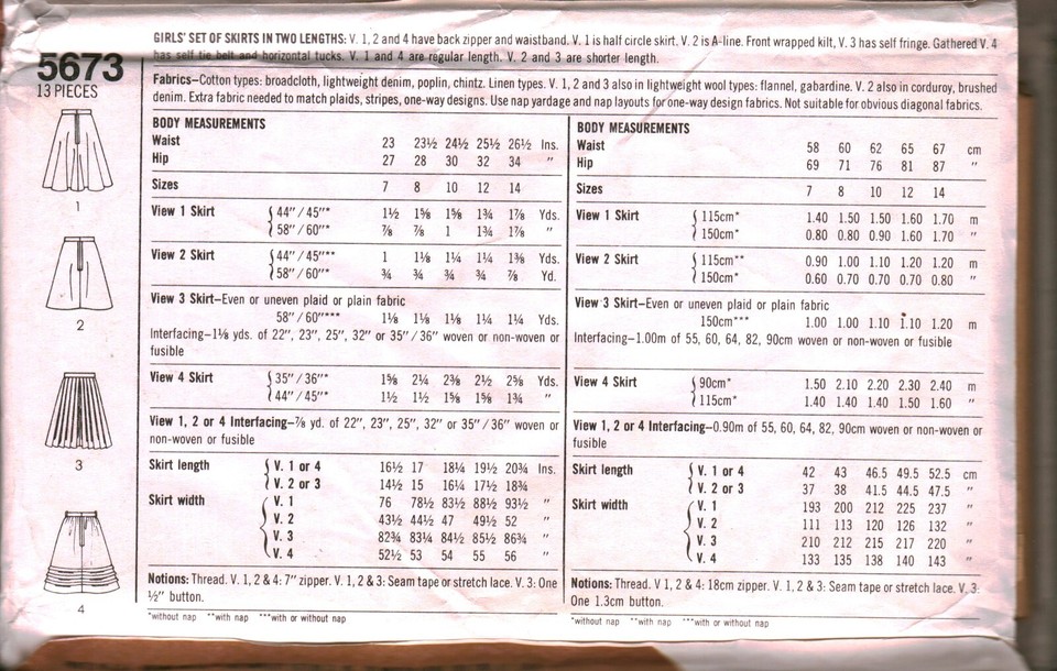 5673 Vintage Simplicity Sewing Pattern Girls 1980s Set of Skirts Two ...