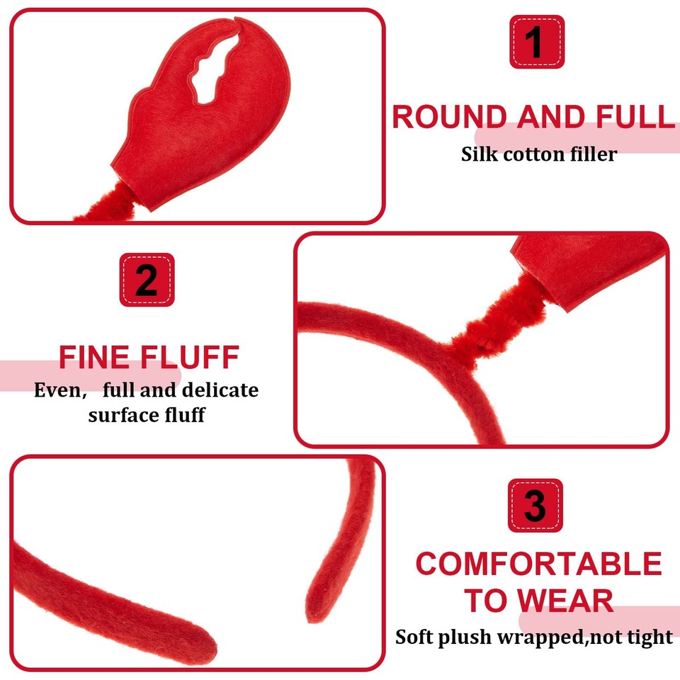 24 Pcs Lobster Crab Headbands Red Claws Headwear Adults Ocean Costume ...