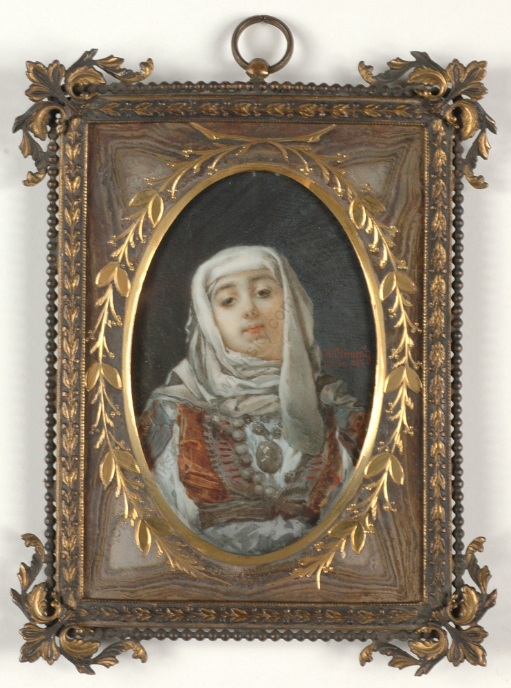 Hermann Clementz (1852-1930) "Eastern beauty", rare miniature painting ...