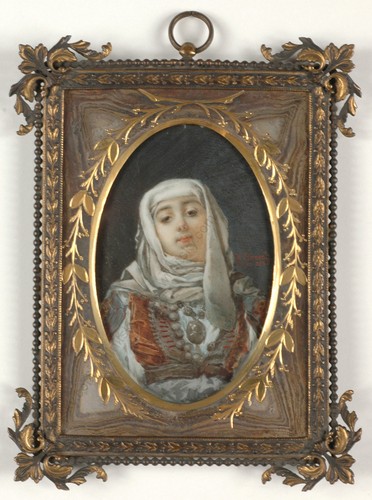 Hermann Clementz (1852-1930) "Eastern beauty", rare miniature painting ...