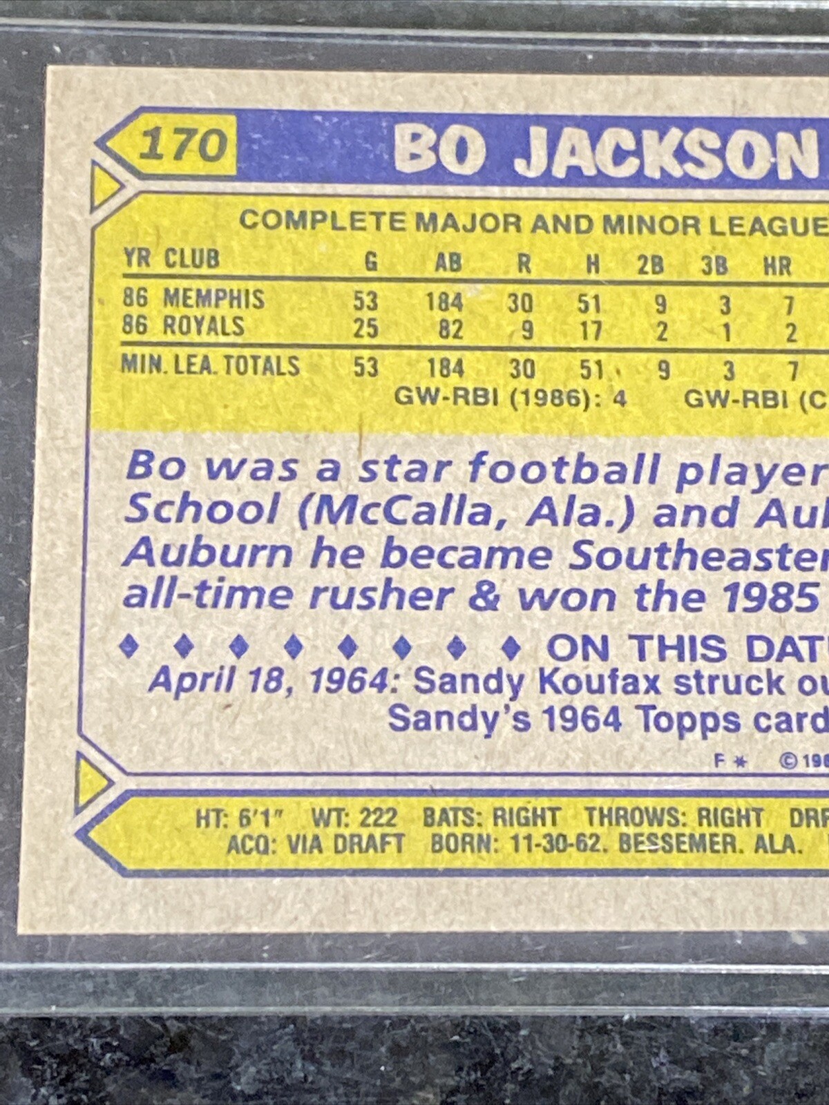 1987 Topps Baseball # 170 Bo Jackson Rookie Card! Multiple Errors | eBay
