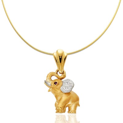 14k Gold CZ Elephant Baby Charm Pendant 1mm Sparkle Omega Necklace ...