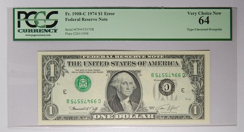 1974 $1 Fr. 1908-C Error Note Type 1 Inverted Overprint PCGS 64 | eBay