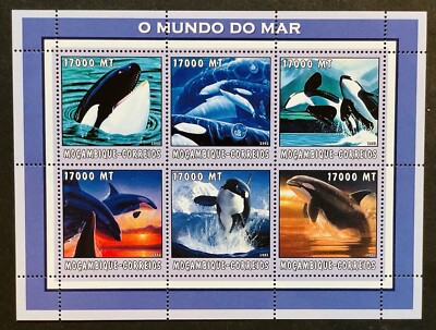 MOZAMBIQUE KILLER WHALES STAMPS SHEET 6V MNH 2002 ORCA MARINE LIFE SEA ...