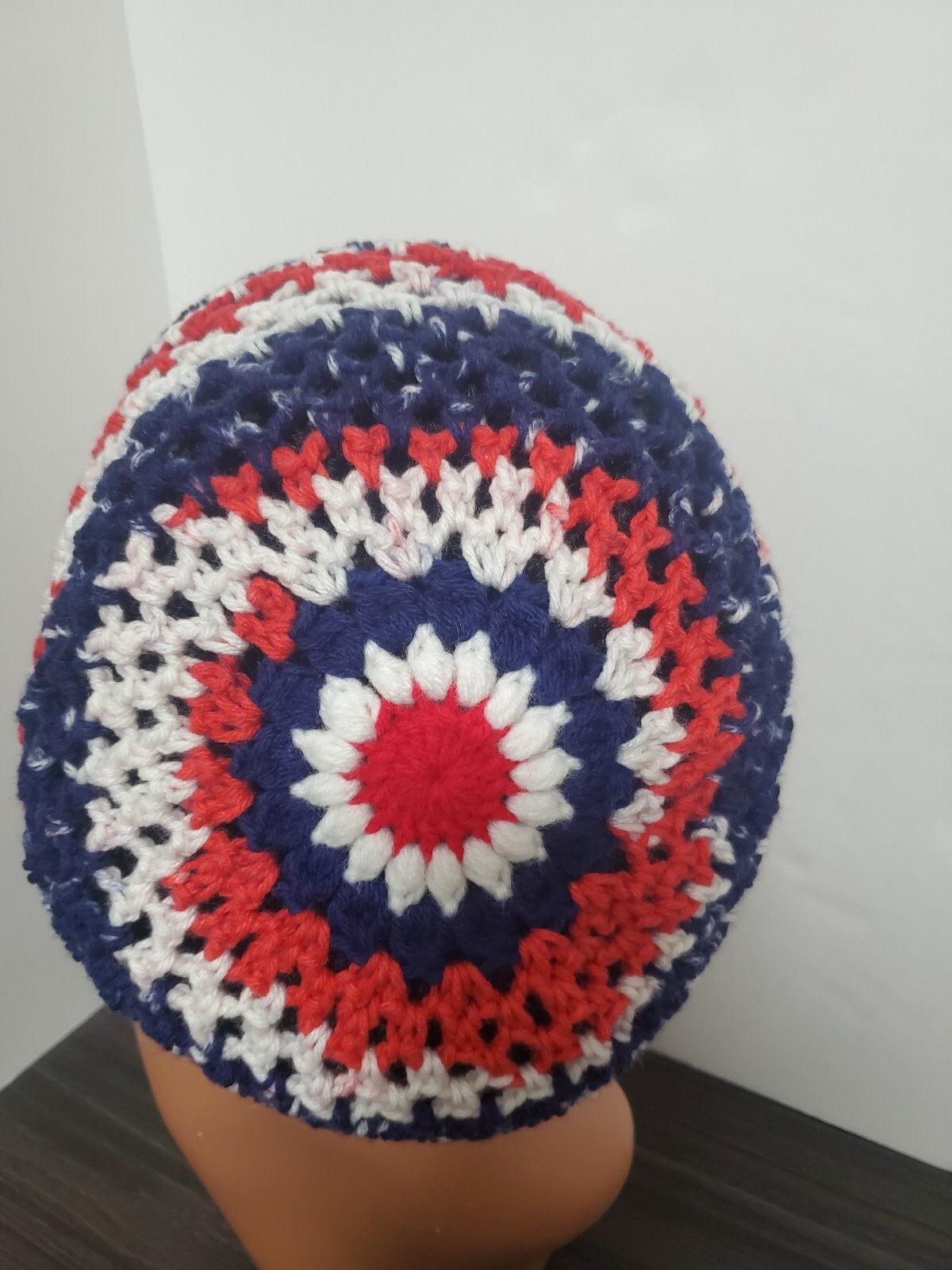 Red White & Blue Crochet Handmade Sunflower Mesh Beanie Hippie Slouch ...