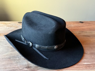 Vtg Larry Mahan Custer 7 1/8 Hat Black Leather Silver CONCHO Felt ...