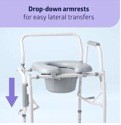 Medline Steel Drop Arm Commode Chair Adults Seniors Padded Seat Drop ...