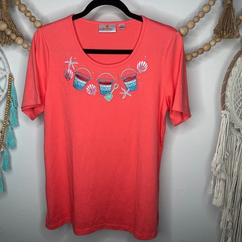 Quacker Factory Salmon Summer Beach Pail Embroidered Top Small | eBay