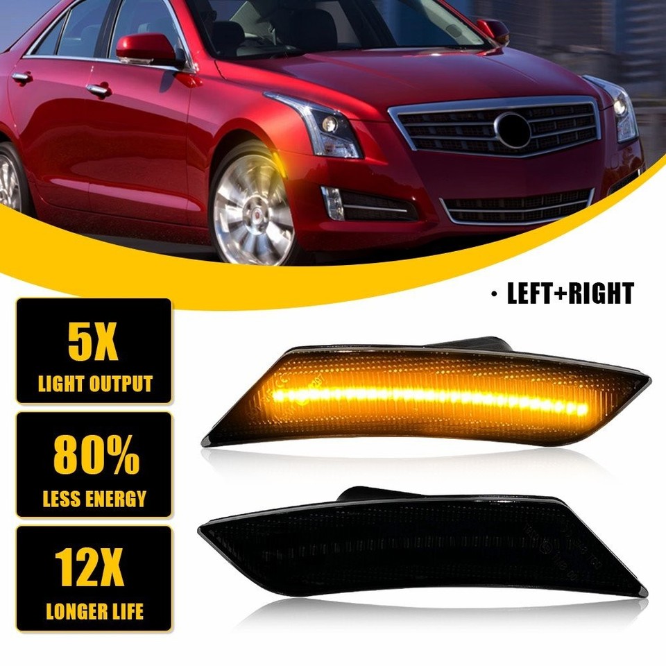 2pcs Smoked Lens Amber LED Front Side Marker Lights For Cadillac 2013 ...