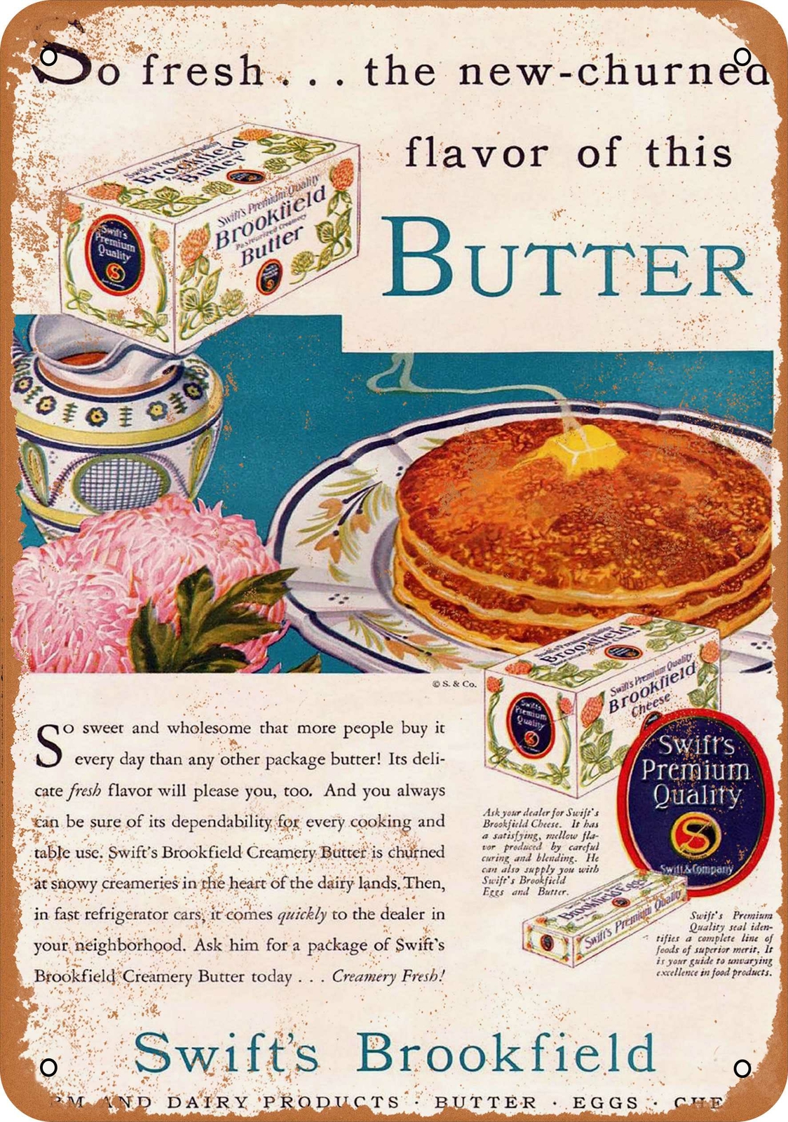 Metal Sign - 1930 Swift's Brookfield Butter - Vintage Look Reproduction ...