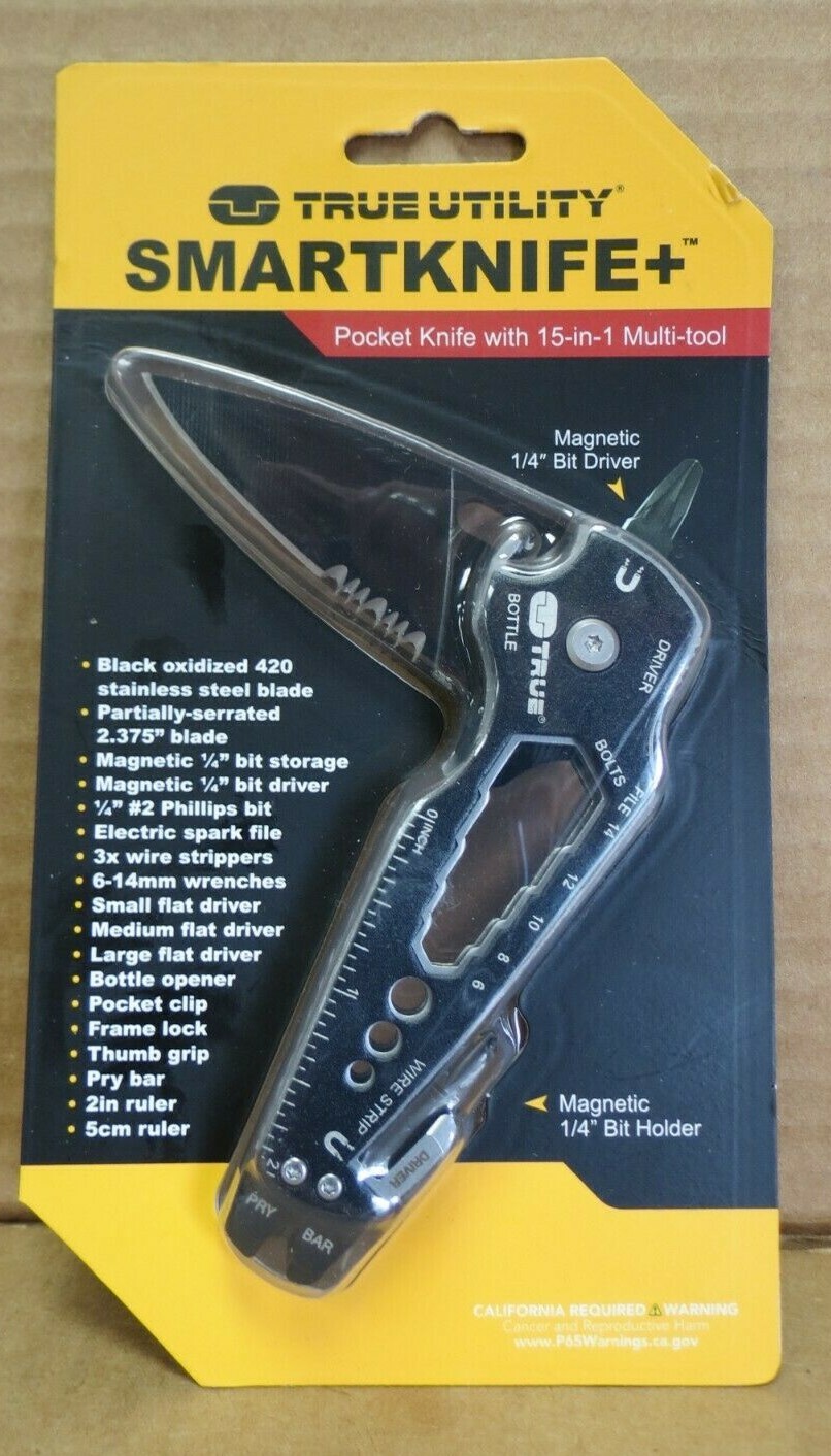 TRUE UTILITY TU6869 SMARTKNIFE+ POCKET FOLDING KNIFE W/15-IN-1 MULTI ...