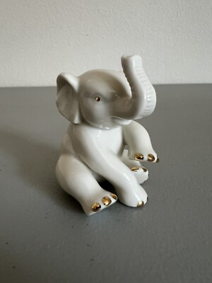 Lenox Elephant Figurine White Gold Trim Small Trunk Up 2.5” Tall | eBay